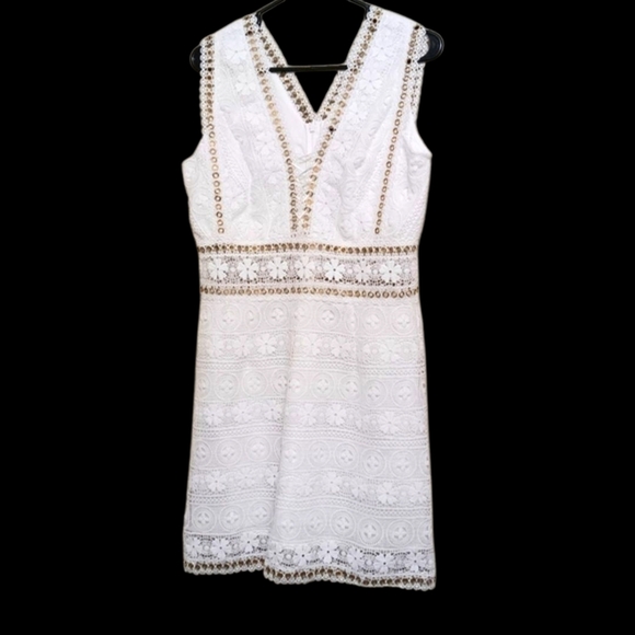 Boston Proper | Dresses | Boston Proper White Lace Dress Gold Tone ...